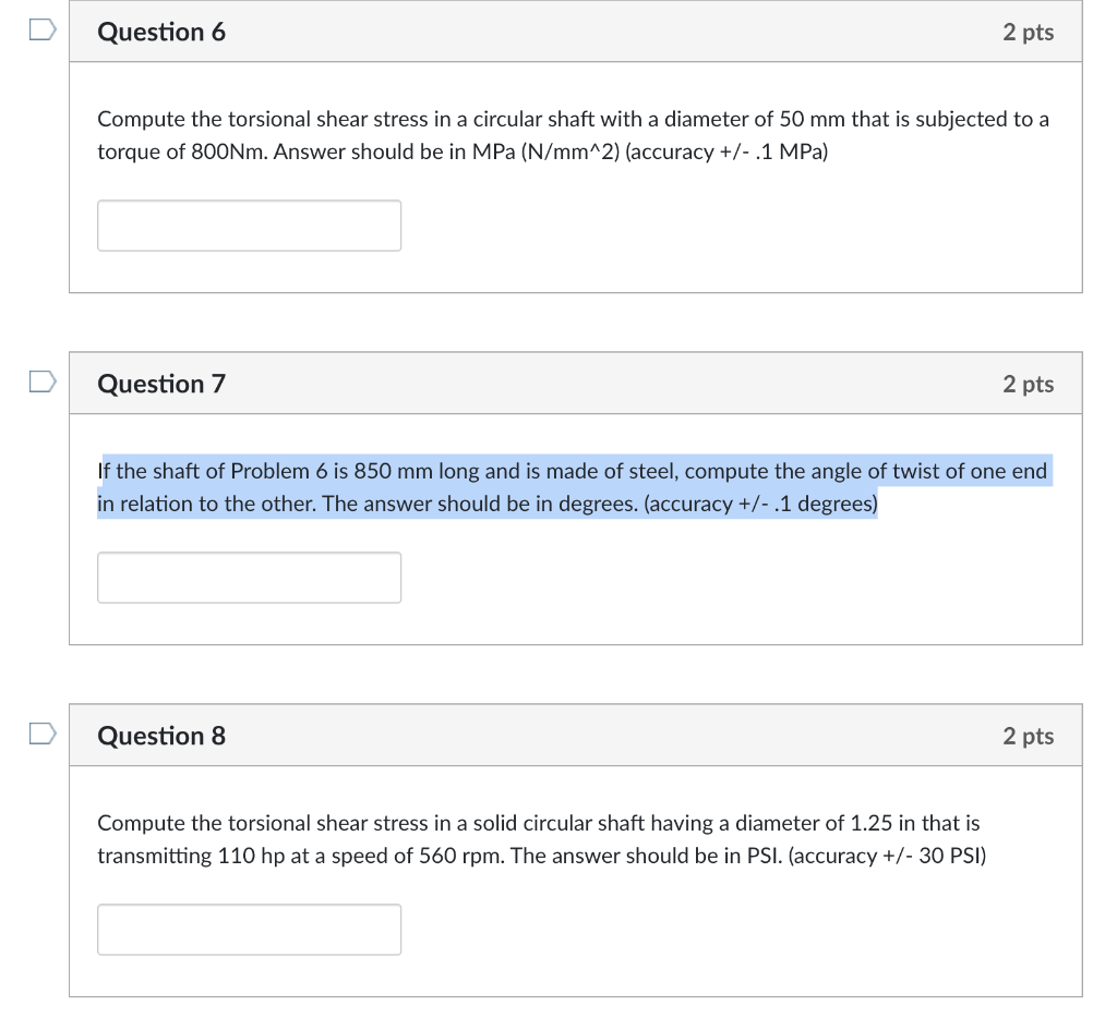 Solved Compute the torsional shear stress in a circular | Chegg.com