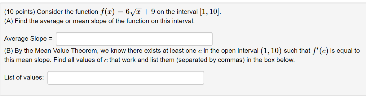 Solved Consider the function f(x)=6x−−√+9f(x)=6x+9 on | Chegg.com
