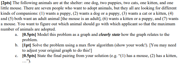 Solved [2pts] The following animals are at the shelter: one | Chegg.com