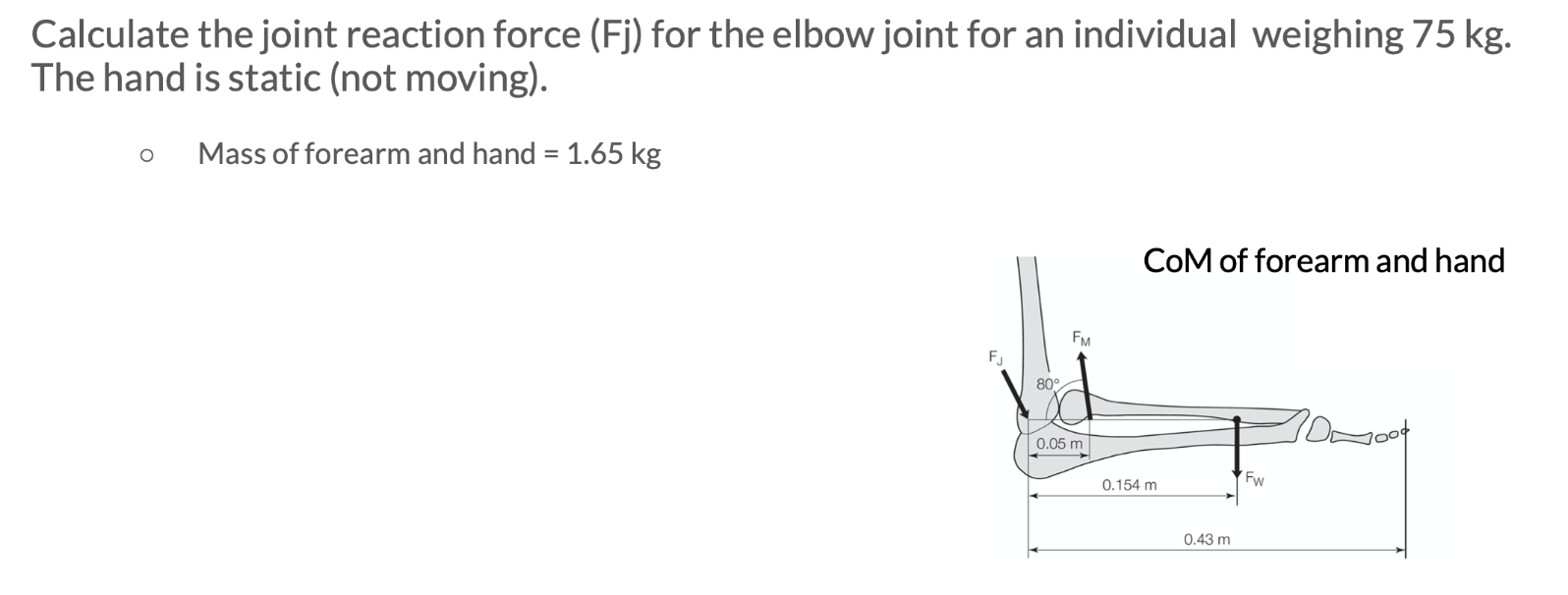 Solved Calculate the joint reaction force (Fj) for the elbow | Chegg.com
