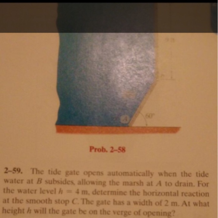 Solved Prob. 2-58 2-59. The tide gate opens automatically | Chegg.com