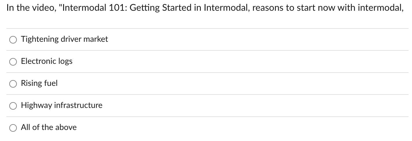 Solved In the video, "Intermodal 101: Getting Started in | Chegg.com