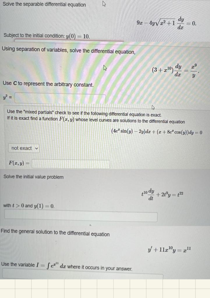 Solved Solve the separable differential equation | Chegg.com