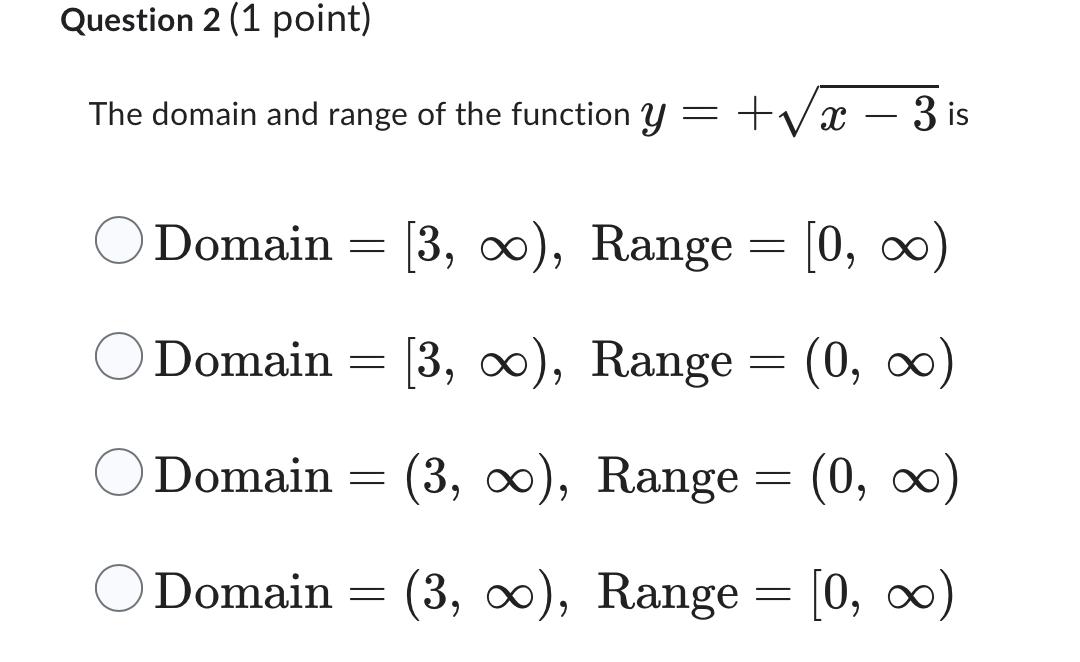 Solved The domain and range of the function y=+x−3 is Domain | Chegg.com