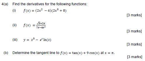 Solved 4(a) Find the derivatives for the following | Chegg.com