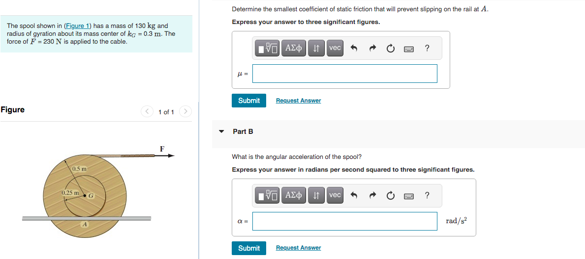 Solved Determine the smallest coefficient of static friction | Chegg.com