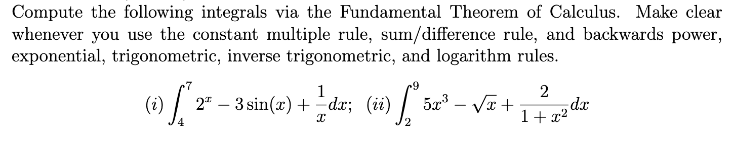 Solved Compute the following integrals via the Fundamental | Chegg.com