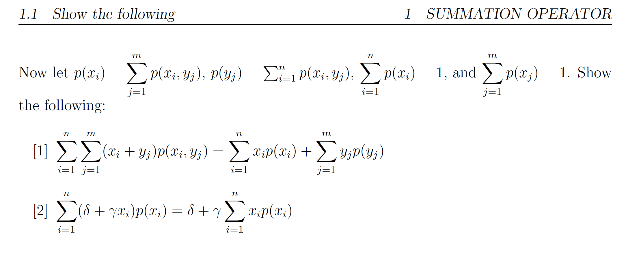 Solved 1.1 Show the following 1 SUMMATION OPERATOR m n m Now | Chegg.com