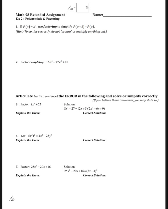 Solved 20 Math 98 Extended Assignment EA 2: | Chegg.com
