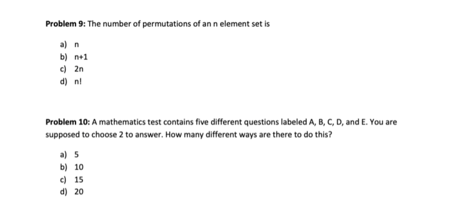 Solved Problem 9: The number of permutations of an n element | Chegg.com