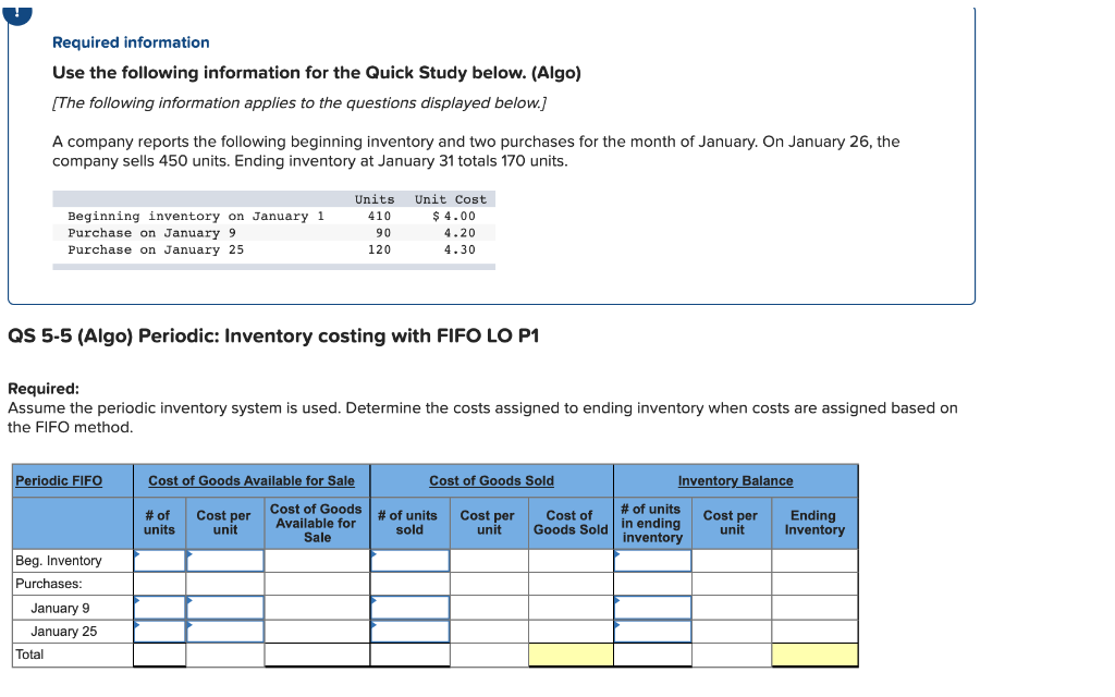 Solved QS 5-6 (Algo) Periodic: Inventory costing with LIFO | Chegg.com