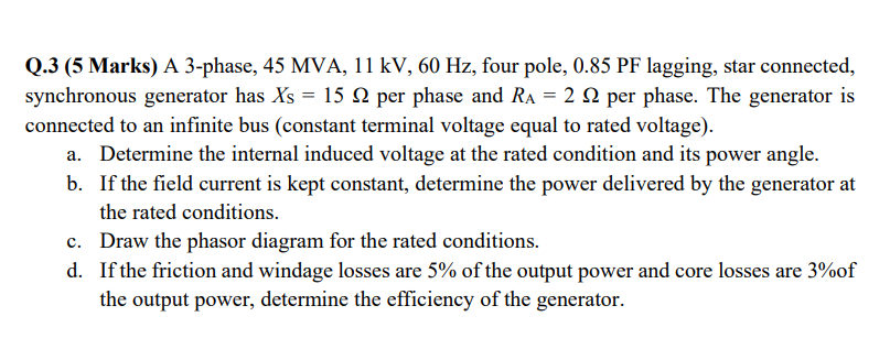 Solved Q. 3 (5 ﻿Marks) ﻿A 3-phase, | Chegg.com