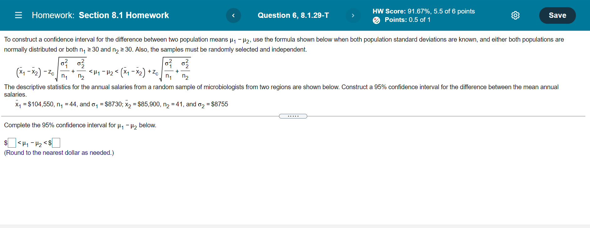 Solved Homework Section 8 1 Homework Question 6 8 1 29 T