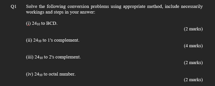 Solved Q1 Solve the following conversion problems using | Chegg.com