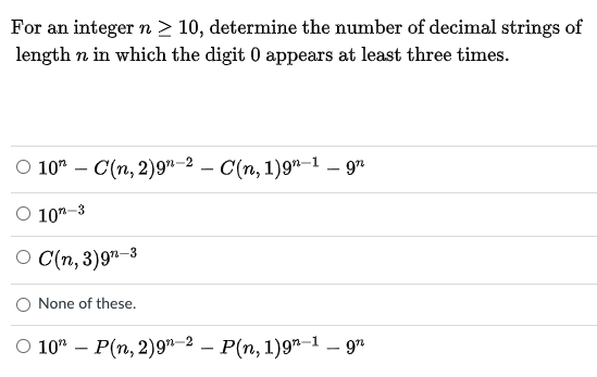 Solved For an integer n > 10, determine the number of | Chegg.com