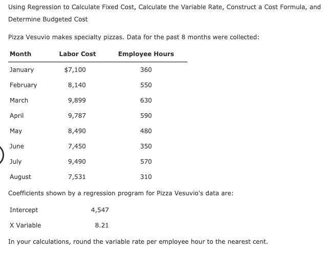 Solved Using Regression to Calculate Fixed Cost, Calculate | Chegg.com