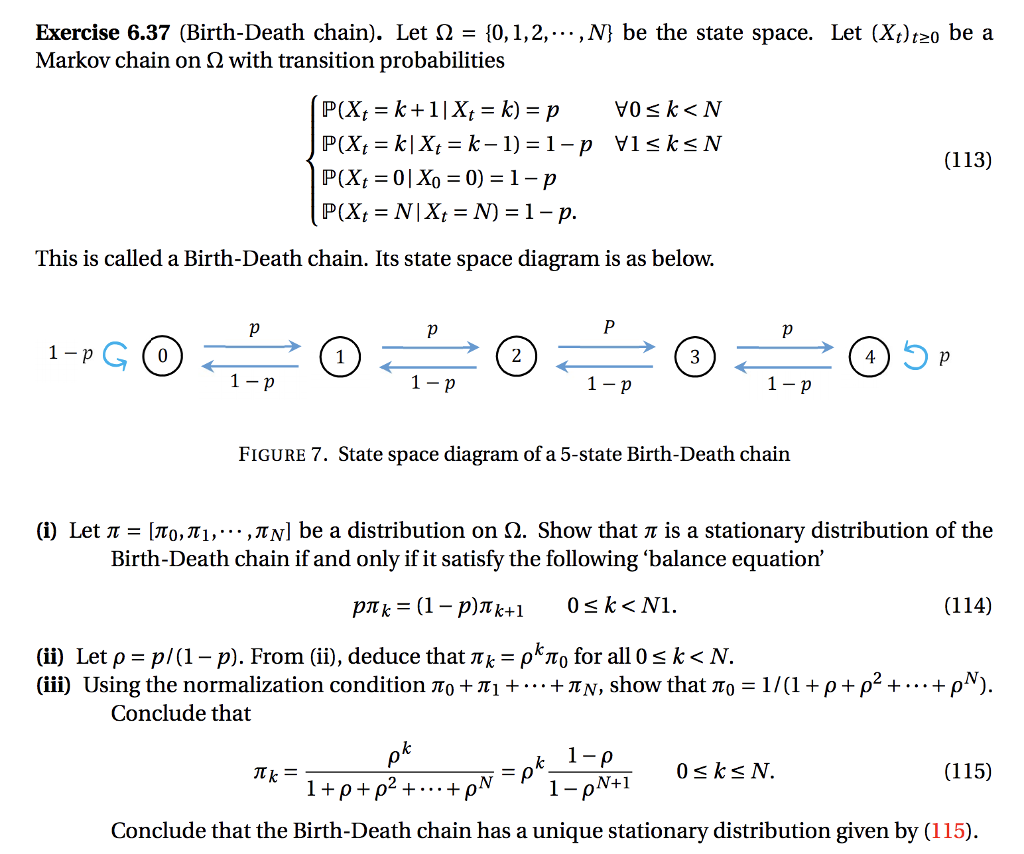 Solved Exercise 6.37 (Birth-Death chain). Let 2-10,1,2,-.,N) | Chegg.com