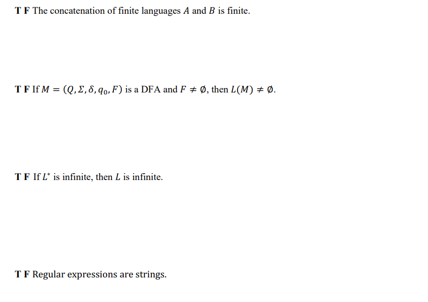 Solved TF The concatenation of finite languages A and B is | Chegg.com