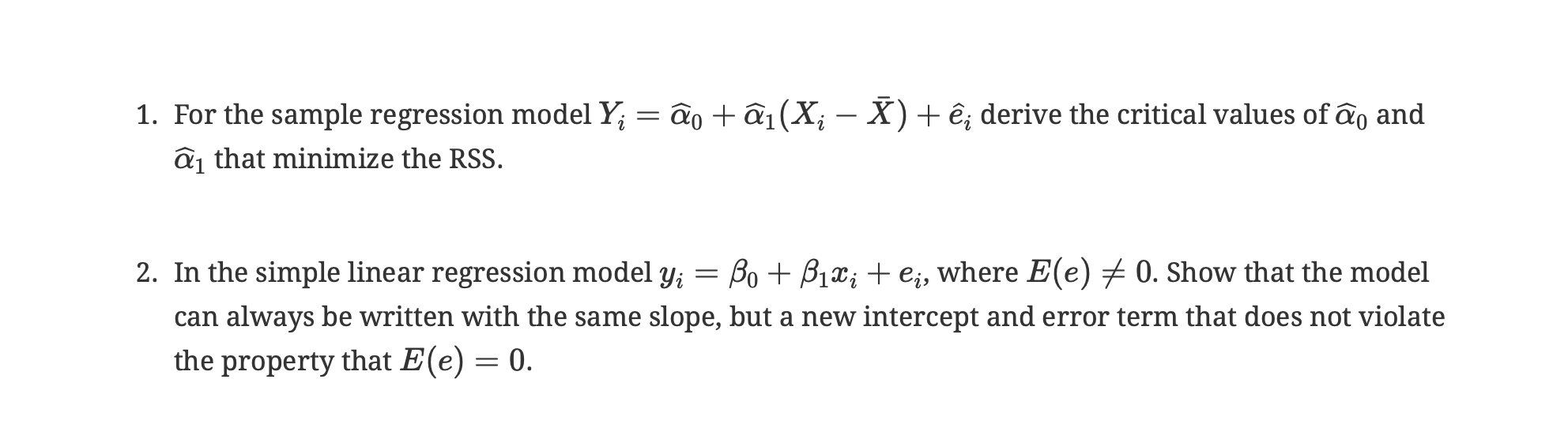 1.For the sample regression model | Chegg.com