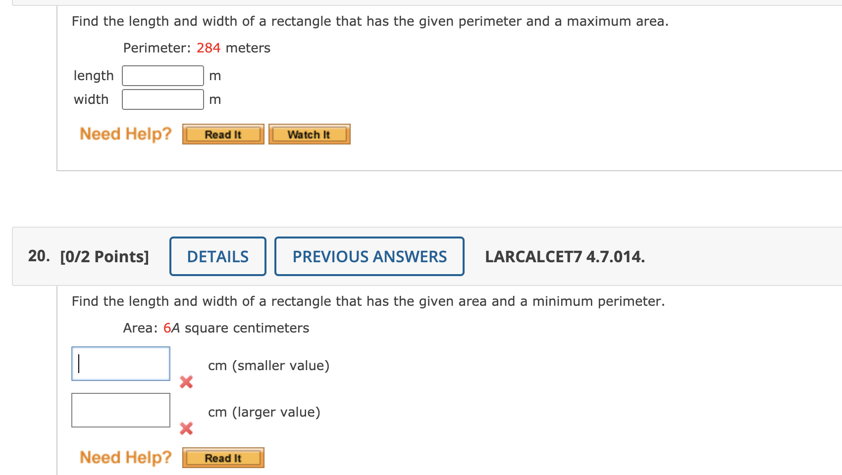 Solved Find the length and width of a rectangle that has the | Chegg.com