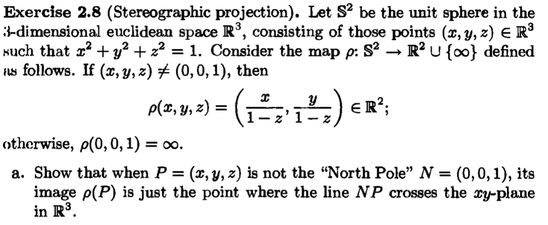 Solved Exercise 2.8 (Stereographic projection). Let S2 be | Chegg.com