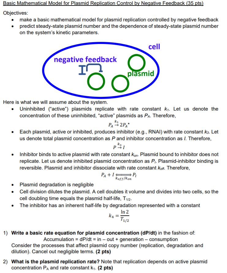 Basic Mathematical Model for Plasmid Replication | Chegg.com