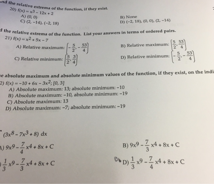 Solved Find the relative extrema of the function, if they | Chegg.com