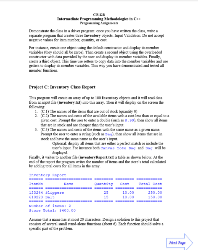 Solved Cis 22b Intermediate Programming Methodologies In C 4606