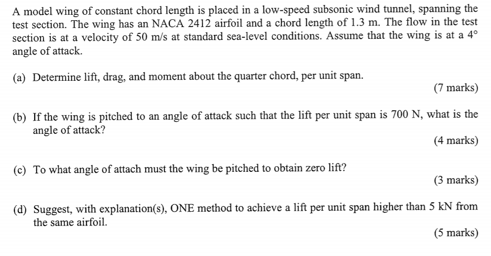Solved A model wing of constant chord length is placed in a | Chegg.com