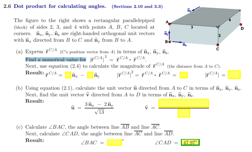 Solved 2.6 Dot product for calculating angles. (Sections | Chegg.com