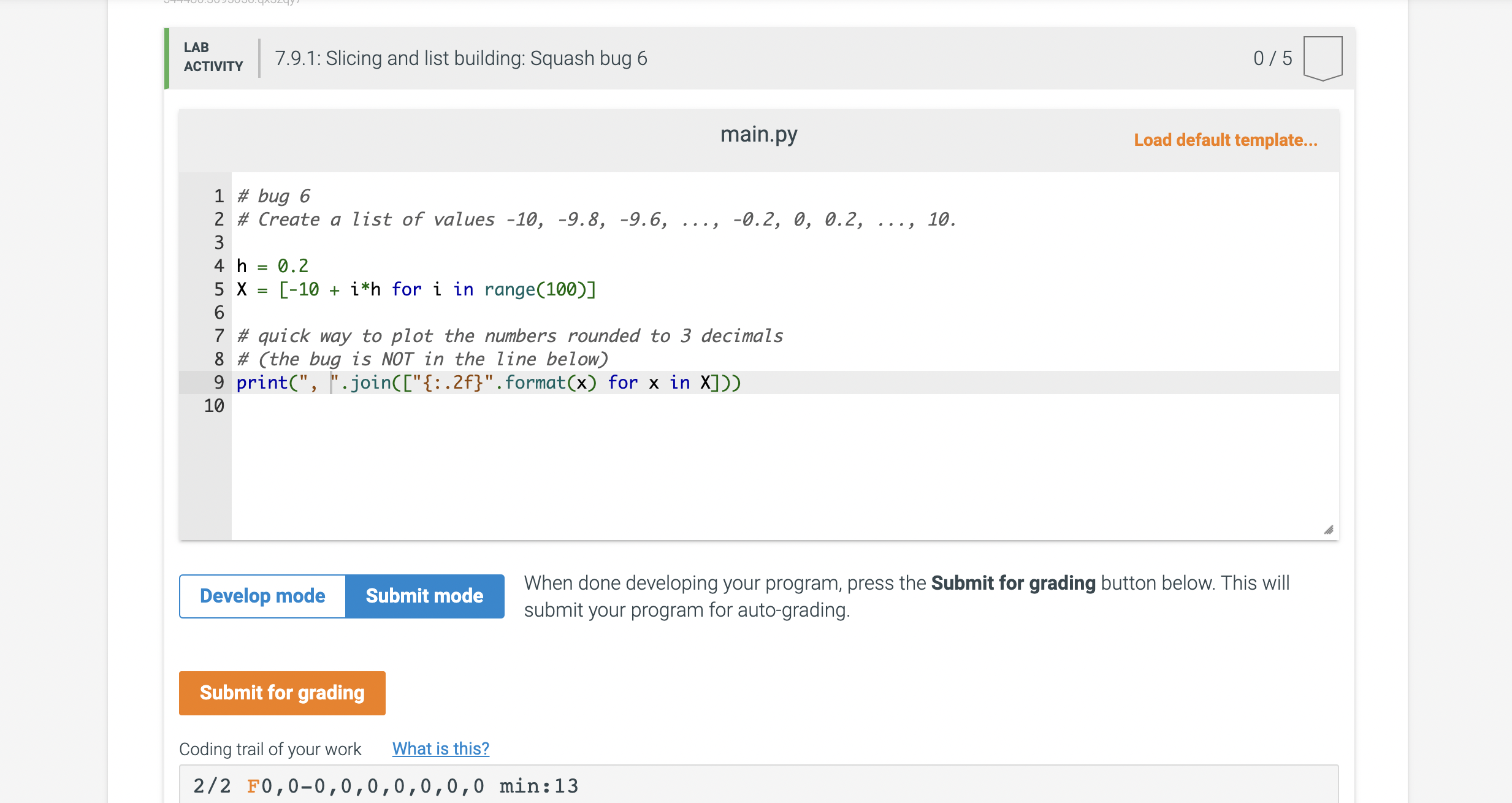 Solved 1 ﻿# bug 6# Create a list of values | Chegg.com