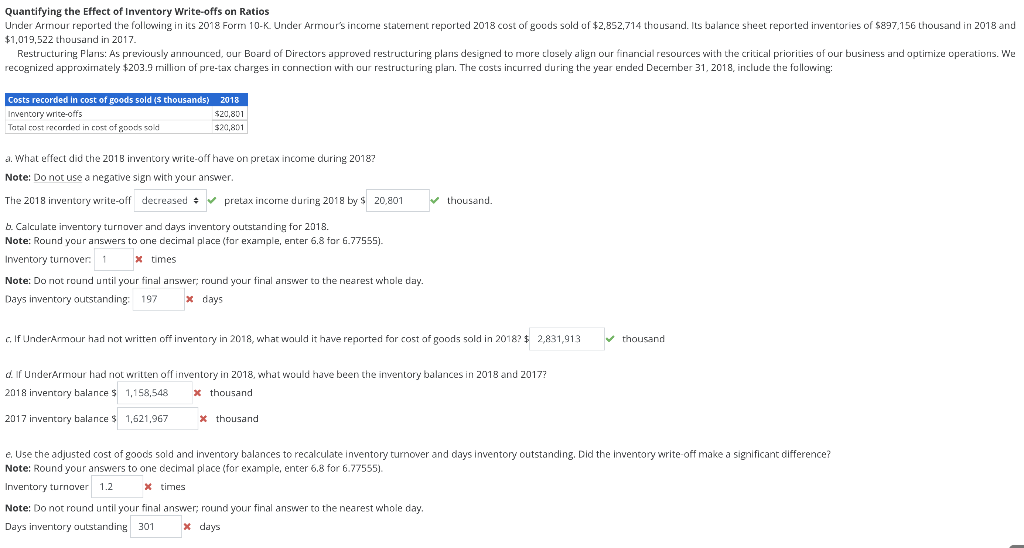 Solved Quantifying The Effect Of Inventory Write Offs On
