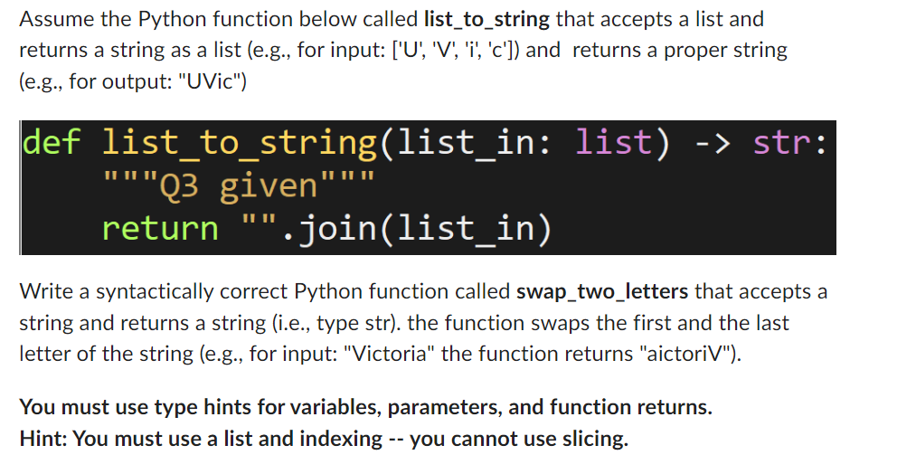 Solved Assume the Python function below called | Chegg.com