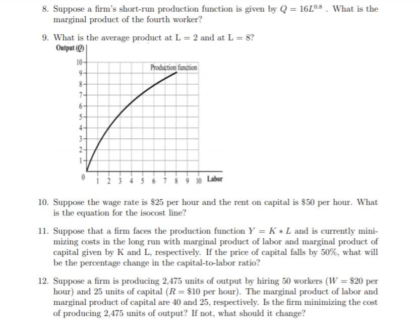 Solved 8. Suppose a firm's short-run production function is | Chegg.com