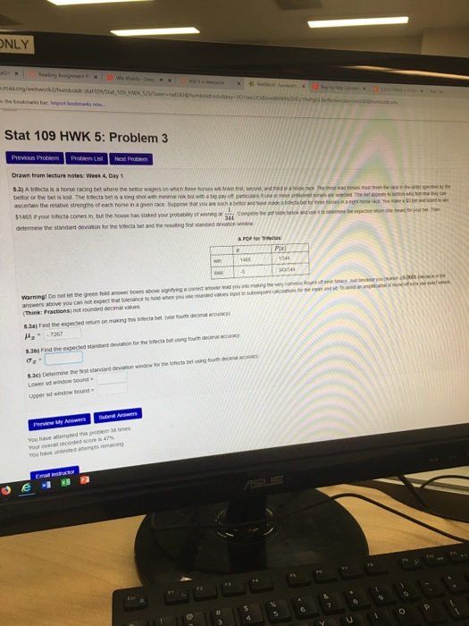 Solved NLY Stat 109 HWK 5: Problem 3 Previous Problem | Chegg.com