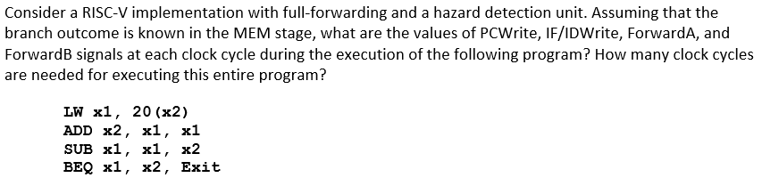 Solved Consider a RISC-V implementation with full-forwarding | Chegg.com