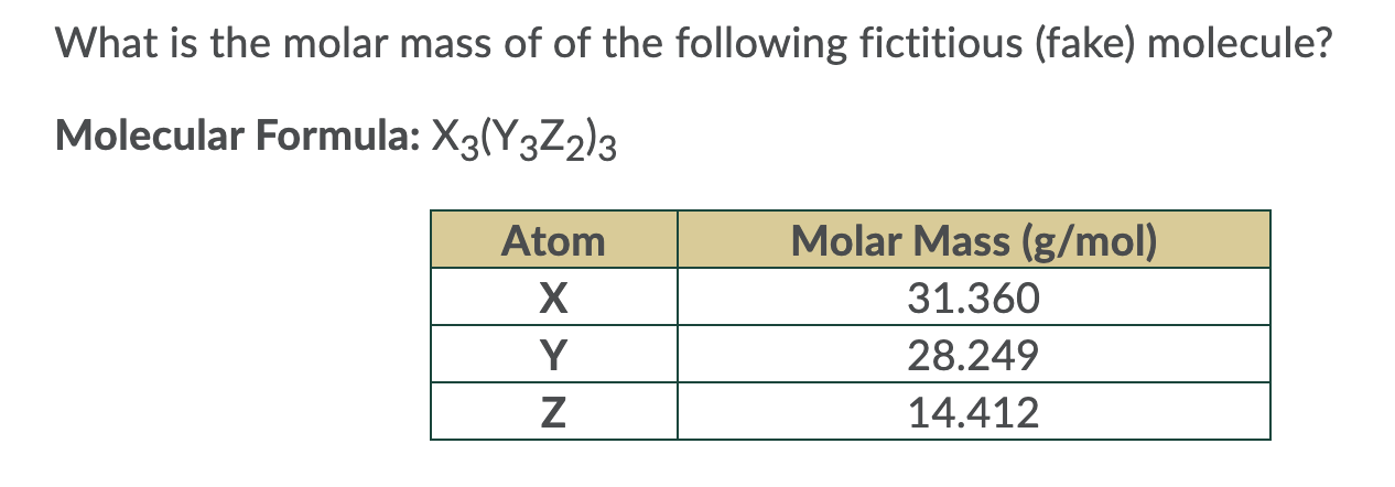Solved What is the molar mass of of the following fictitious | Chegg.com