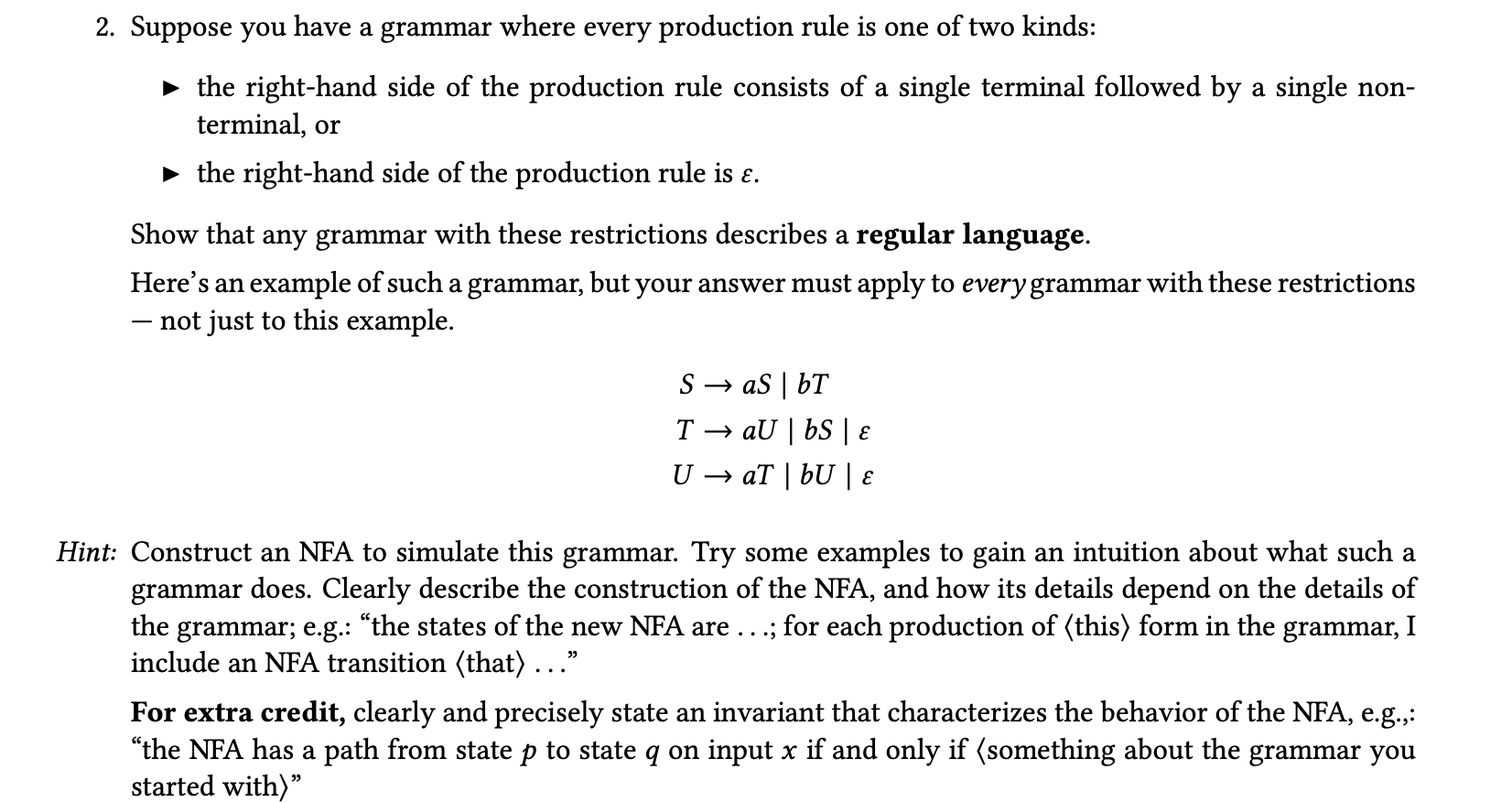 Solved 2. Suppose you have a grammar where every production | Chegg.com