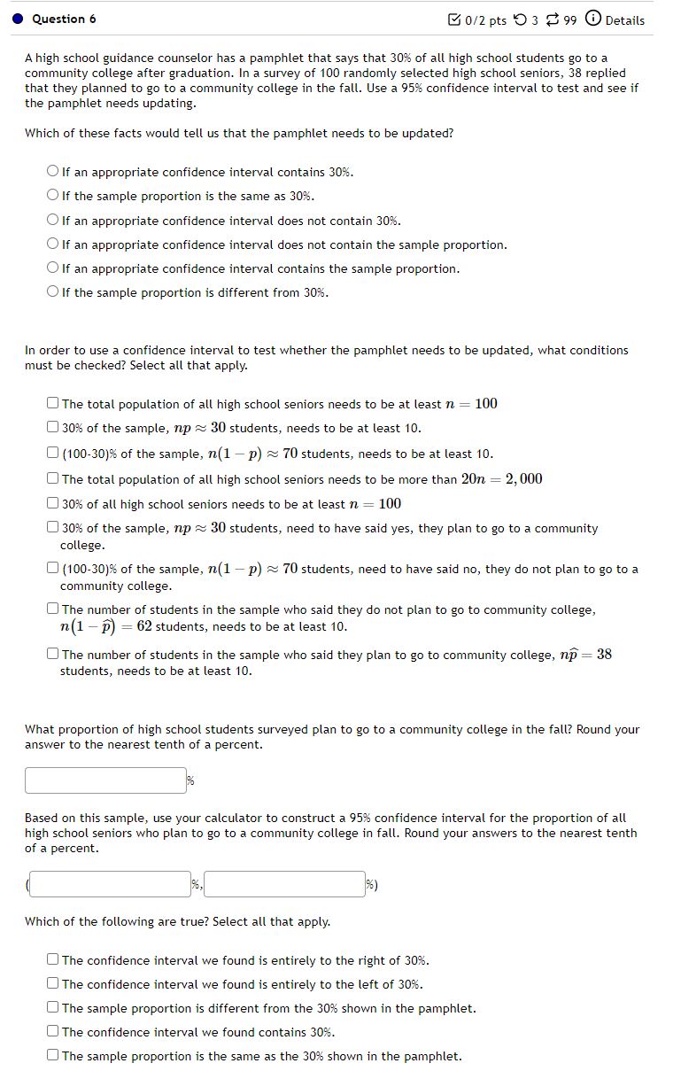 Solved Question 6 0/2 pts 53⇄99 (i) Details A high school | Chegg.com