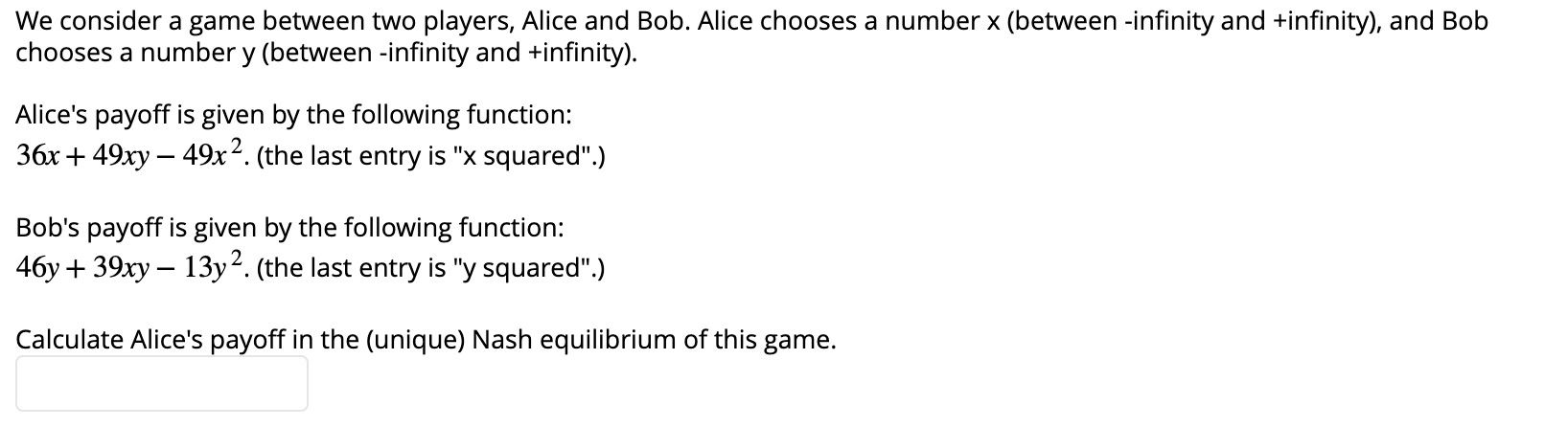 Solved We consider a game between two players, Alice and | Chegg.com
