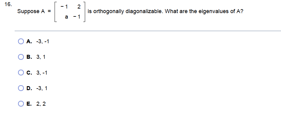 Solved 16. - 1 2 Suppose A = is orthogonally diagonalizable. | Chegg.com