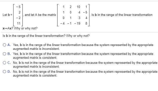 Solved 1 2 10 1 1 0 4-5I Let b and let A be the matrix is b | Chegg.com