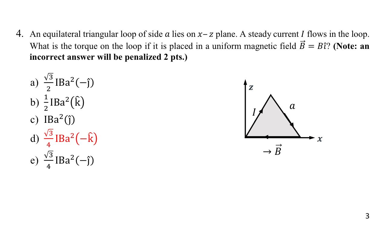 Solved An Equilateral Triangular Loop Of Side A Lies On X Z