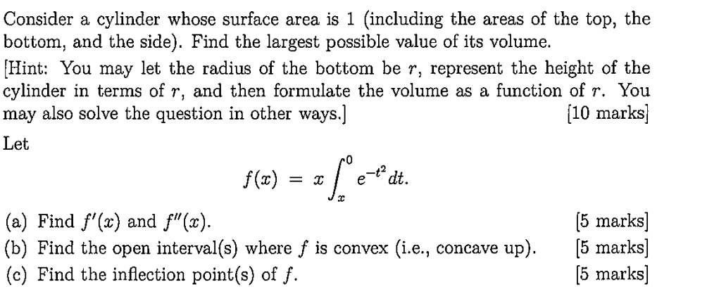 Solved Consider a cylinder whose surface area is 1 | Chegg.com