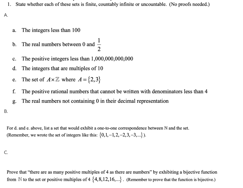Solved 1. State whether each of these sets is finite, | Chegg.com