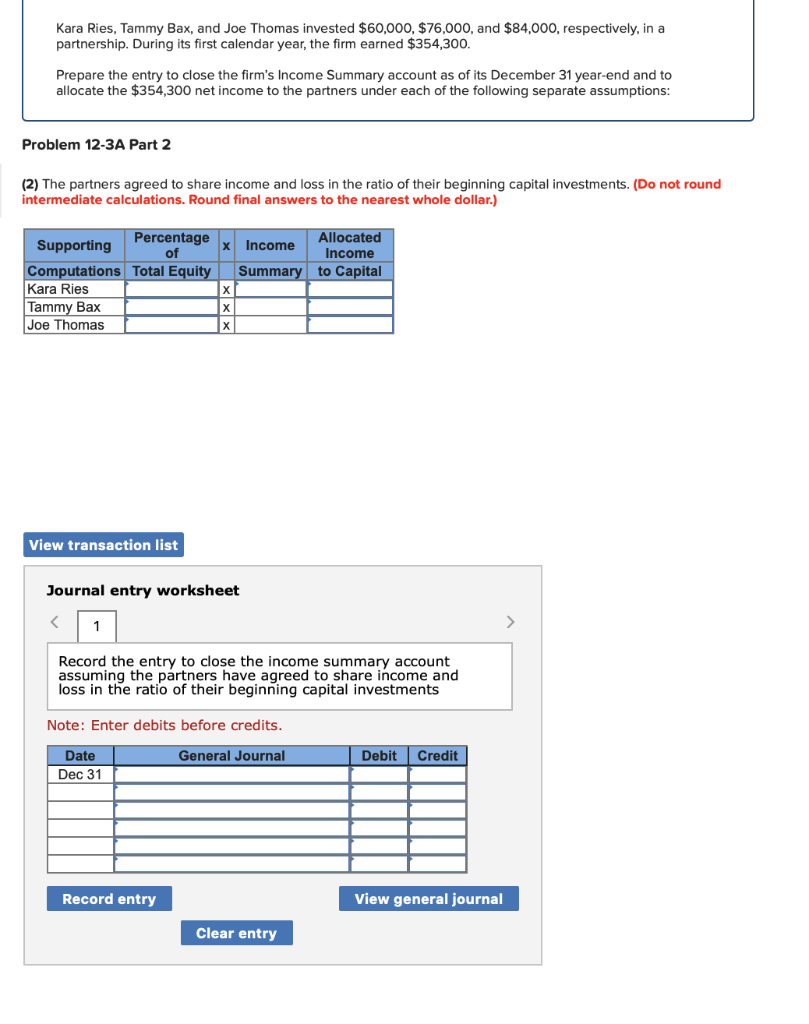 Solved Kara Ries, Tammy Bax, and Joe Thomas invested | Chegg.com