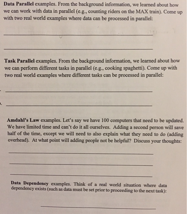 Data Parallel examples. From the background | Chegg.com