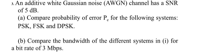 Solved 3. An additive white Gaussian noise (AWGN) channel | Chegg.com