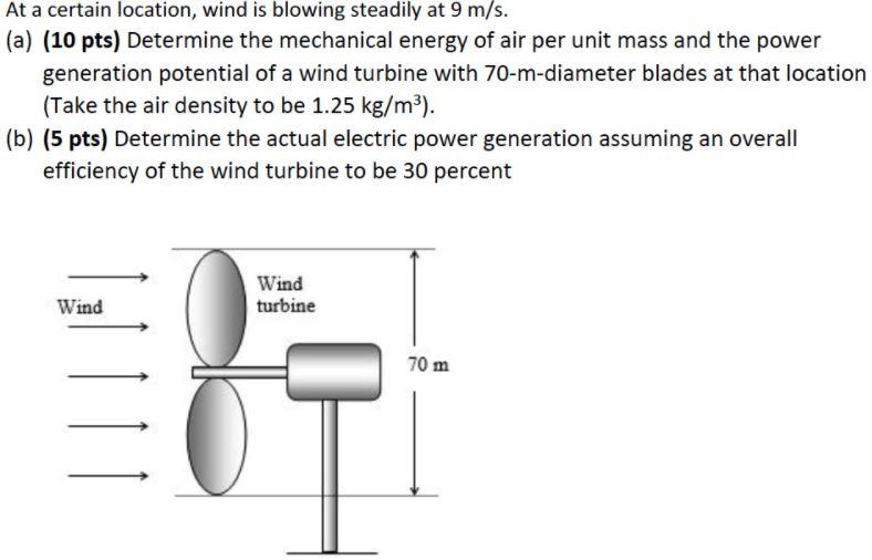 Solved At a certain location, wind is blowing steadily at 9 | Chegg.com Solved At a certain location, wind is blowing steadily at 9 | Chegg.com