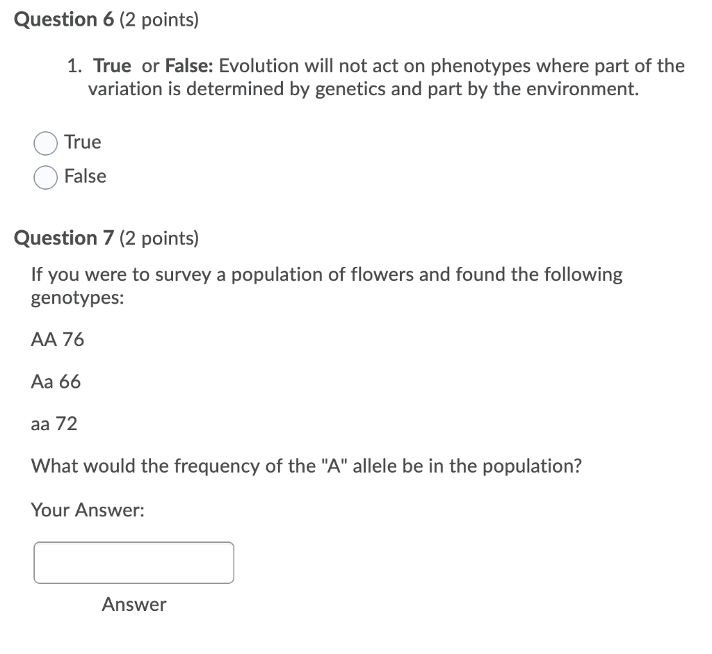 Solved Question 6 (2 points) 1. True or False: Evolution | Chegg.com
